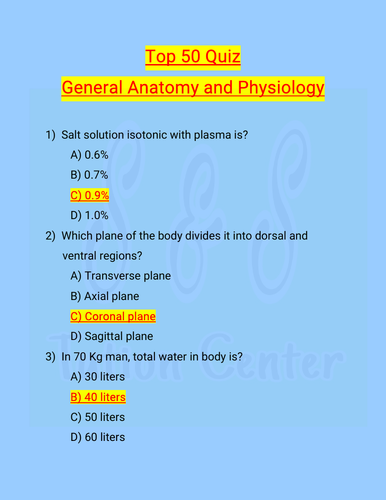 Top 50 quiz of anatomy and physiology | Teaching Resources