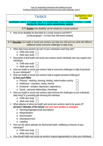 BTEC LEVEL 3 H&SC UNIT 12: SUPPORTING INDIVIDUALS WITH ADDITIONAL NEEDS ... BTEC LEVEL 3 H&SC UNIT 12: SUPPORTING INDIVIDUALS WITH ADDITIONAL NEEDS ...