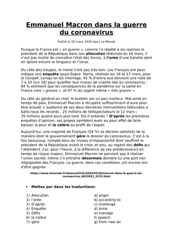 French Covid-19 resources | Teaching Resources