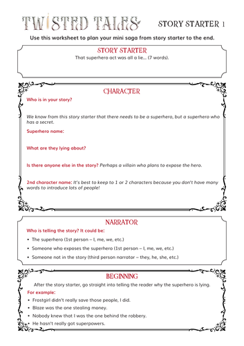Twisted Tales Mini Saga Writing Resources for 11-18 Year-Olds ...