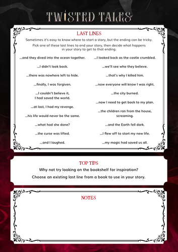 Twisted Tales Mini Saga Writing Resources for 11-18 Year-Olds ...