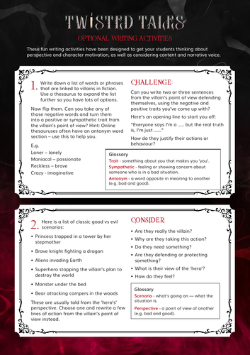 Twisted Tales Mini Saga Writing Resources for 11-18 Year-Olds ...