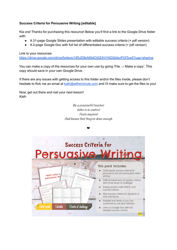 Success Criteria for Persuasive Writing | Teaching Resources