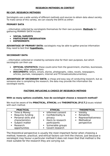 Research Methods in Context - EDUCATION | Teaching Resources