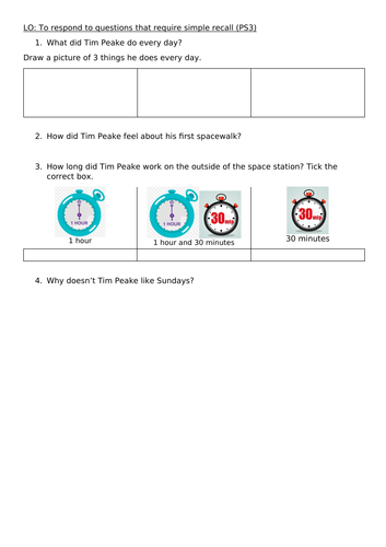 Year 2 - Tim Peake reading comprehension - differentiated | Teaching ...