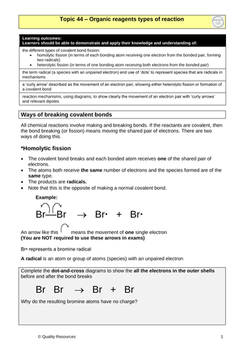 Organic reagents and types of reaction - OCR AS Chemistry | Teaching ...