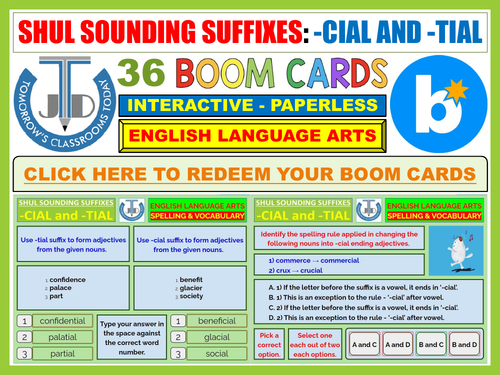 SHUL SUFFIXES -CIAL AND -TIAL BOOM CARDS | Teaching Resources