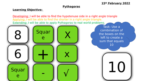 Intro to Pythagoras with application and differentiation (Mastery) Year ...