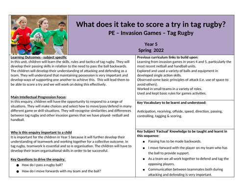 Year 5 Tag Rugby Medium Term Plan | Teaching Resources