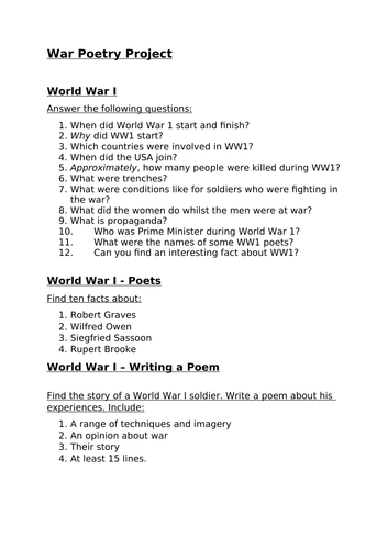 English Literature War Poetry SOW (Remains, A Dead Boche, Anthem for ...