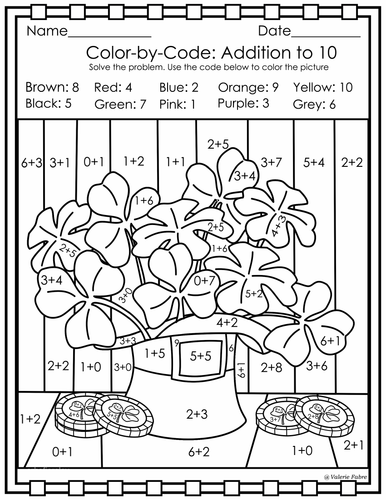 Addition and Subtraction to 10 Coloring Pages | St. Patrick's Day Color ...