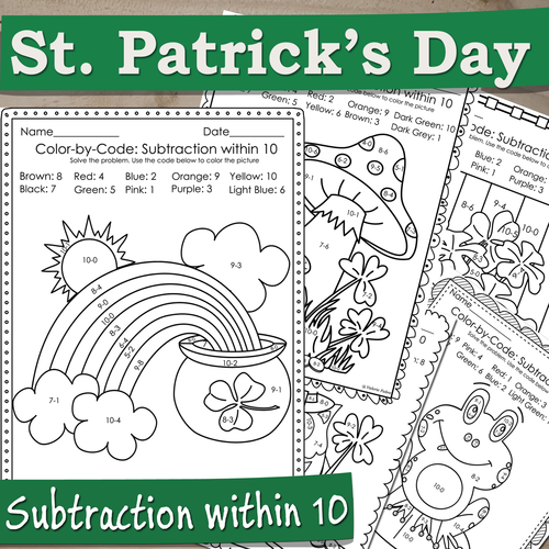Addition and Subtraction to 10 Coloring Pages | St. Patrick's Day Color ...