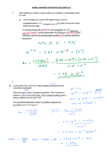 AQA A-Level Chemistry Buffer Calculations with Model Answers | Teaching Resources