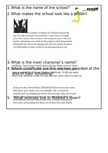 Y3/4 Reading unit The Worst Witch 3 lessons | Teaching Resources