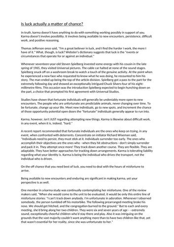 Is luck actually a matter of chance? Essay example | Teaching Resources