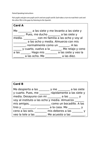 Spanish Paired Speaking - Mi Rutina Diaria | Teaching Resources