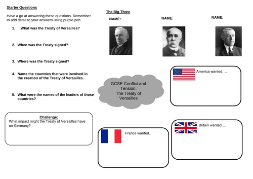 Treaty of Versailles Revision GCSE | Teaching Resources