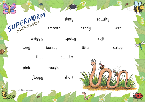Superworm PRINTABLE Adjective word mat | Teaching Resources