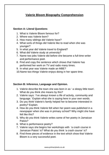 A PPT Biography of the Poet Valerie Bloom | Teaching Resources