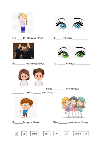 Match up avoir. Hair and eyes year 7 | Teaching Resources