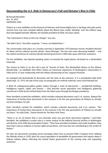 IBDP History: The Chilean Coup 1973 | Teaching Resources