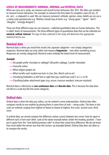 Psychology: Levels of Measurements (nominal, ordinal and interval ...