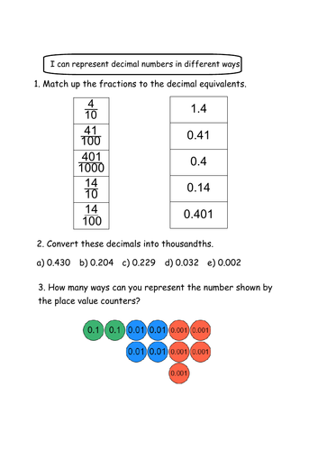 Year 5 Representing Decimal Numbers to thousandths | Teaching Resources