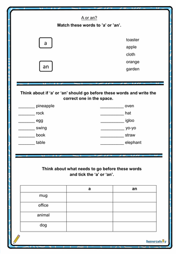 'A' or 'An' PPT and Worksheets Bundle - Lower KS2 | Teaching Resources