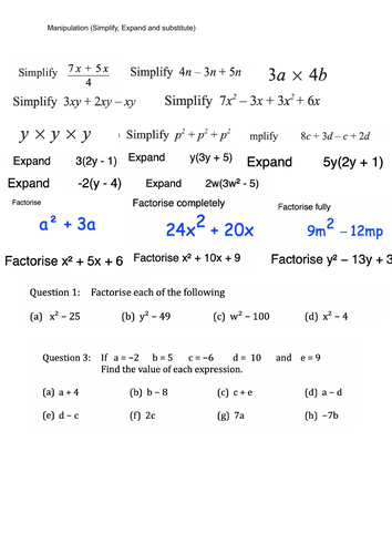 Advanced Information Worksheets (Pearson Edexcel GCSE Mathematics ...