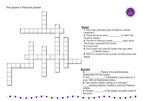 The Queen's Platinum Jubilee wordsearch, crossword and word challenge ...