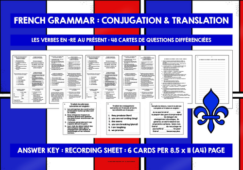 FRENCH RE VERBS PRESENT TENSE CHALLENGE CARDS | Teaching Resources