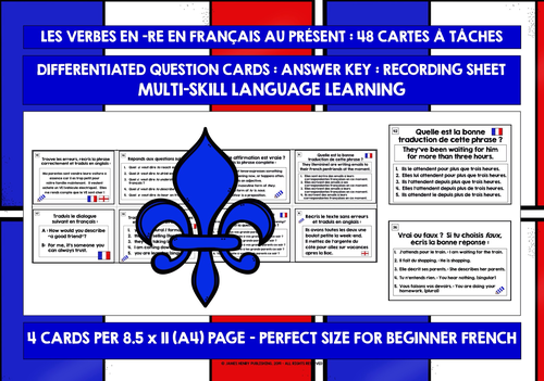 FRENCH RE VERBS PRESENT TENSE CHALLENGE CARDS | Teaching Resources