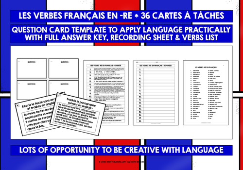 FRENCH RE VERBS PRESENT TENSE CHALLENGE CARDS | Teaching Resources