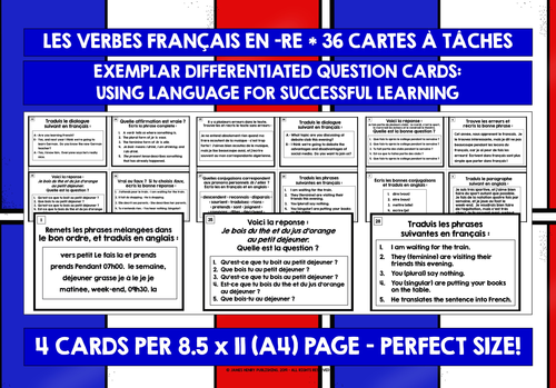 FRENCH RE VERBS PRESENT TENSE CHALLENGE CARDS | Teaching Resources
