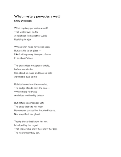 'What mystery pervades a well!' by Emily Dickinson - Complete Study ...