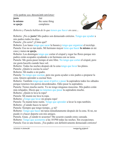 Tener que + Infinitive Spanish Reading with Chores: Lectura con Deberes ...