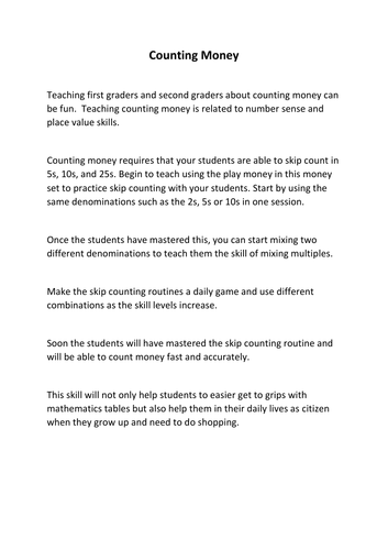 Counting Money | Teaching Resources