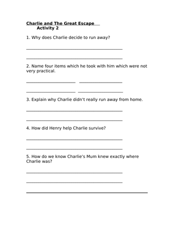 KS2 - Reading Activities - Charlie and the Great Escape (2 worksheets ...