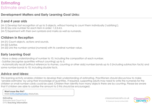 EYFS Estimate and Count to 5 Learning Activity | Teaching Resources