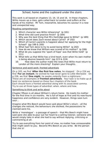 Goodnight Mister Tom - five worksheets suitable for Year 6 covering ...