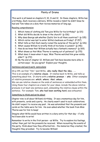 Goodnight Mister Tom - five worksheets suitable for Year 6 covering ...