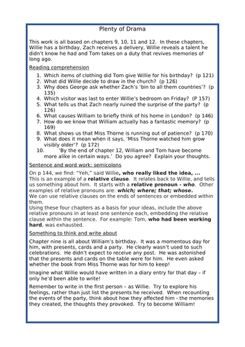 Goodnight Mister Tom - five worksheets suitable for Year 6 covering ...