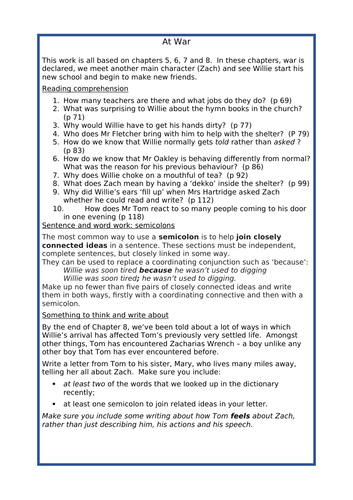 Goodnight Mister Tom - five worksheets suitable for Year 6 covering ...
