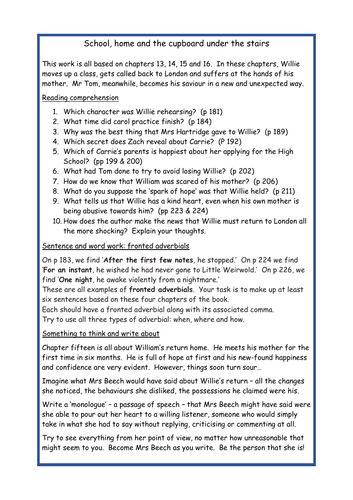 Goodnight Mister Tom - five worksheets suitable for Year 6 covering ...