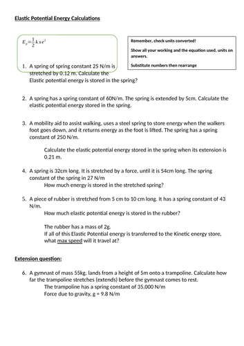 AQA GCSE Energy - Elastic Potential Energy | Teaching Resources