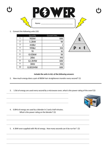 AQA GCSE Energy - Work Done and Power | Teaching Resources