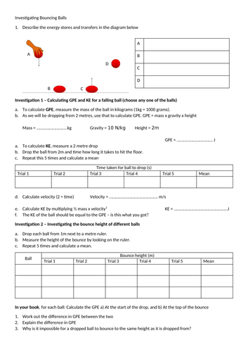 GCSE: GPE and KE Bouncing Balls Investigation - Presentation and ...