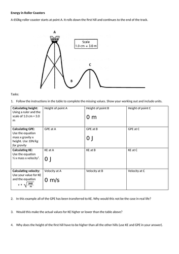 GCSE: Energy Transfers in Roller Coasters - Presentation and Worksheets ...
