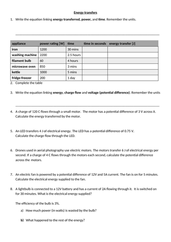 GCSE Electrical Energy Transfer Calculations - Presentation and ...