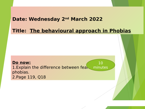 Phobias- the behavioural explanation | Teaching Resources